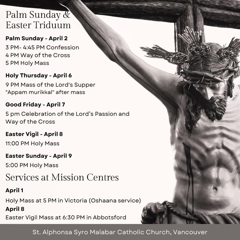 Holy Week Schedule – 2023 – St. Alphonsa Syro Malabar Catholic Church ...